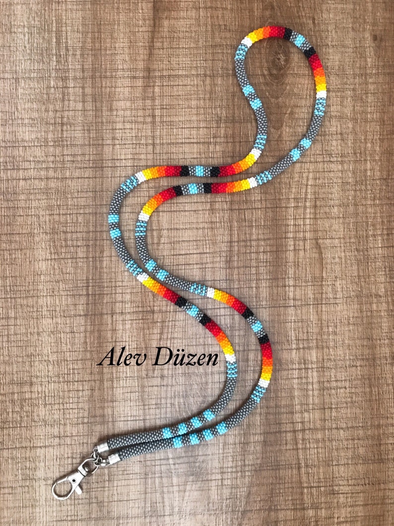 Native American Style Lanyard Beaded Badge Holder Beaded - Etsy