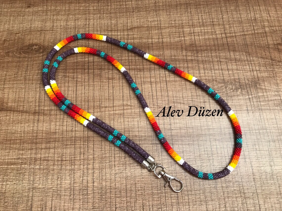 Native American Style Lanyard Beaded Badge Holder Beaded - Etsy
