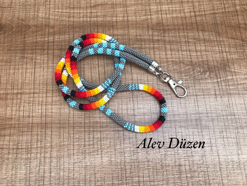 Native American Style Lanyard Beaded Badge Holder Beaded - Etsy