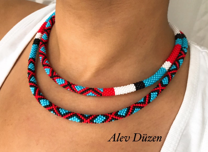 Extra long Native American Style Necklace Bead Crochet | Etsy