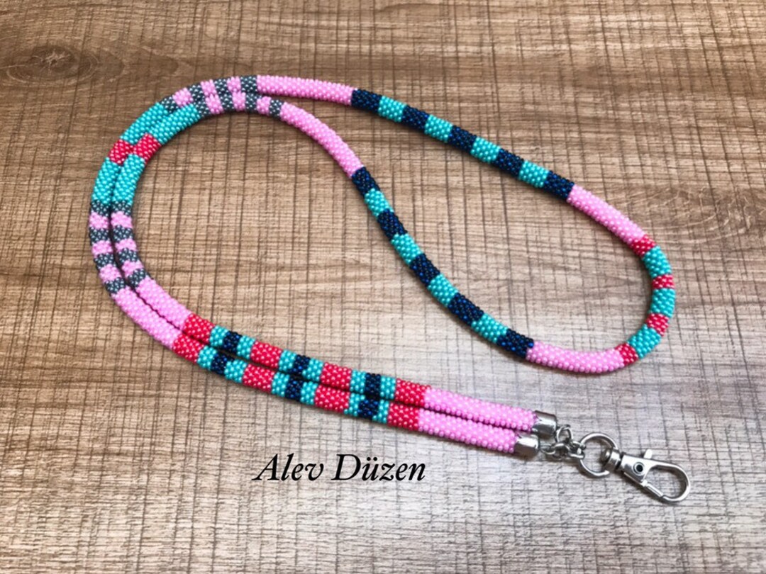 Crocheted Seed Bead Lanyard: Colorful ID Badge Holder - Etsy