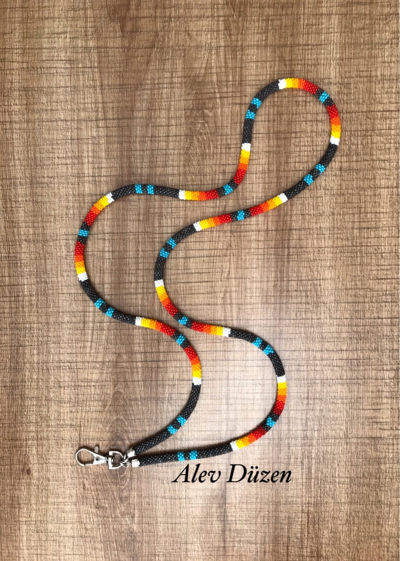 Gray Native American Style Lanyard Beaded Badge Holder - Etsy