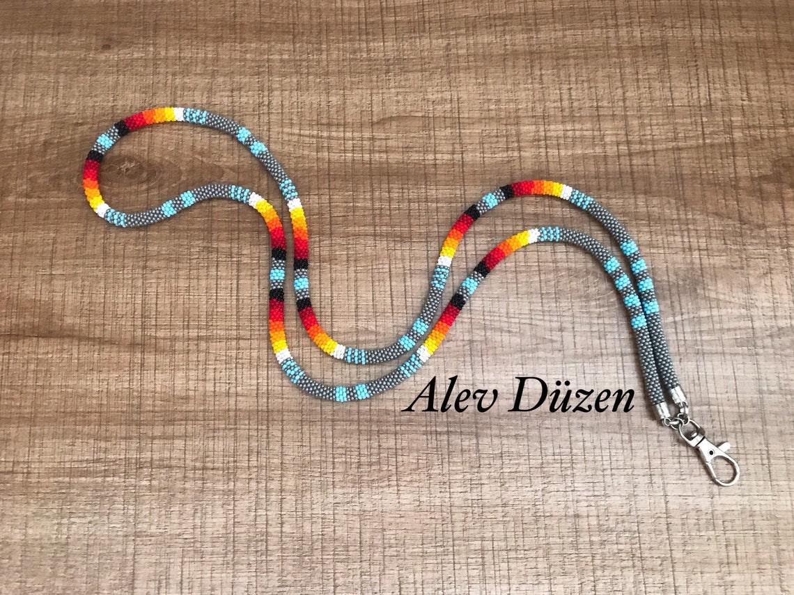 Native American Style Lanyard Beaded Badge Holder Beaded - Etsy
