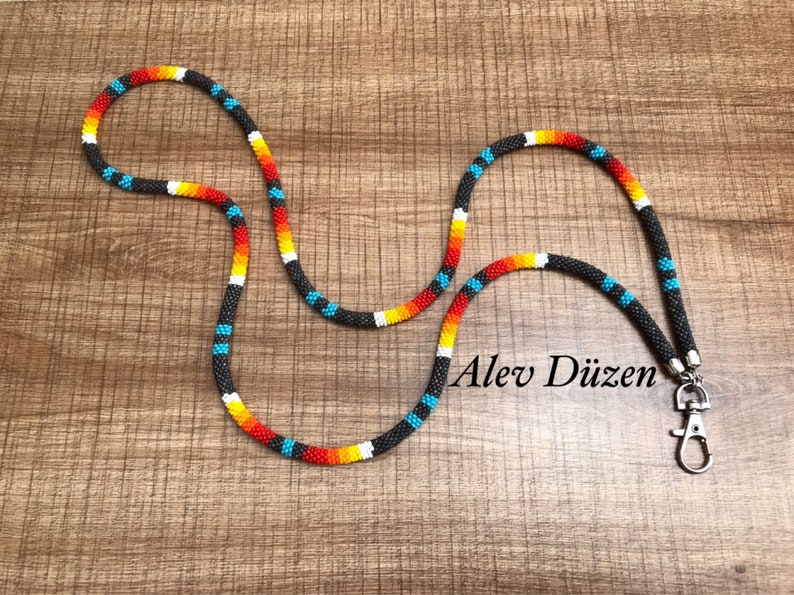 Gray Native American Style Lanyard Beaded Badge Holder - Etsy