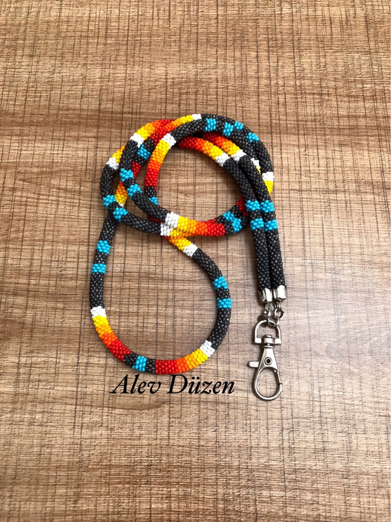 Gray Native American Style Lanyard Beaded Badge Holder - Etsy