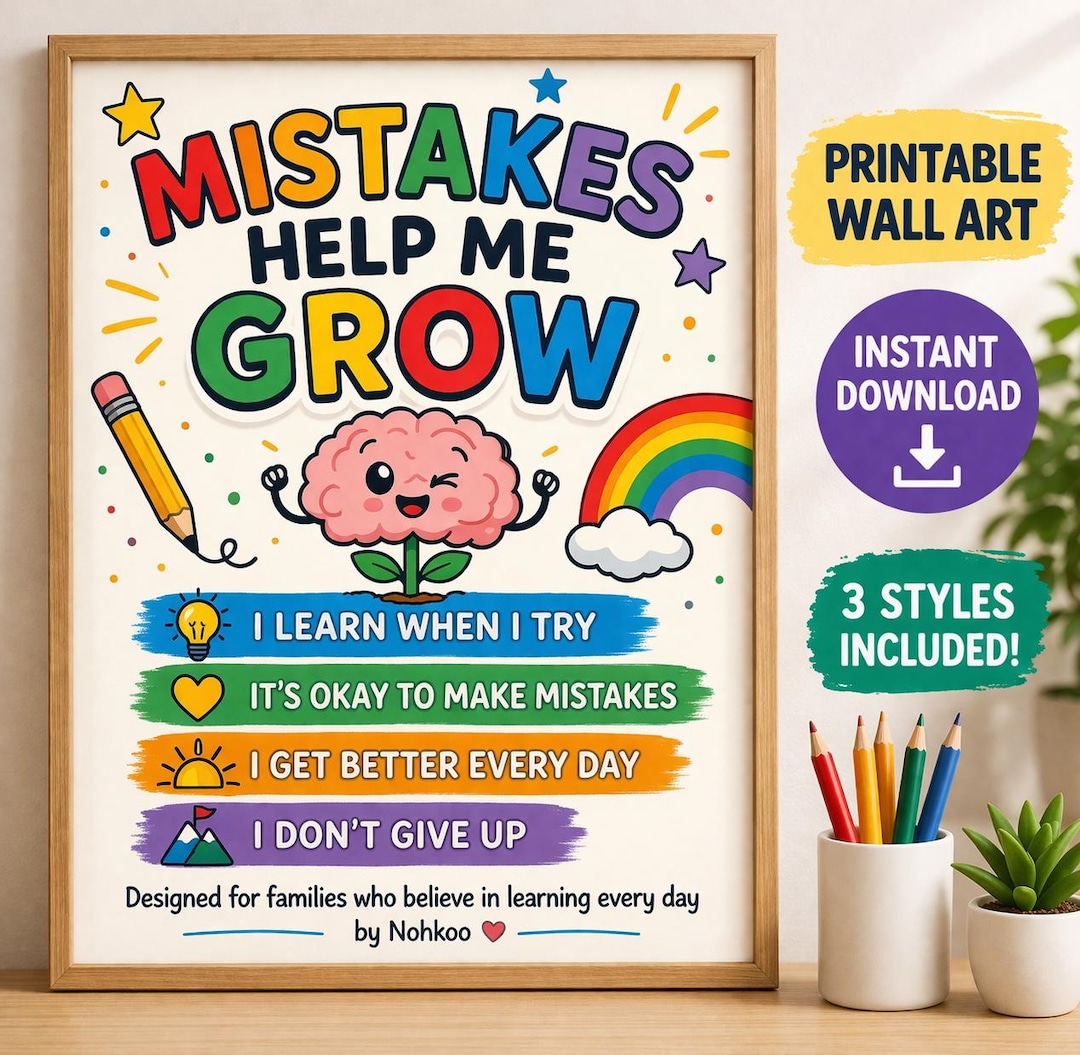 Growth Mindset Poster, Kids Affirmation Wall Art, Printable Learning ...