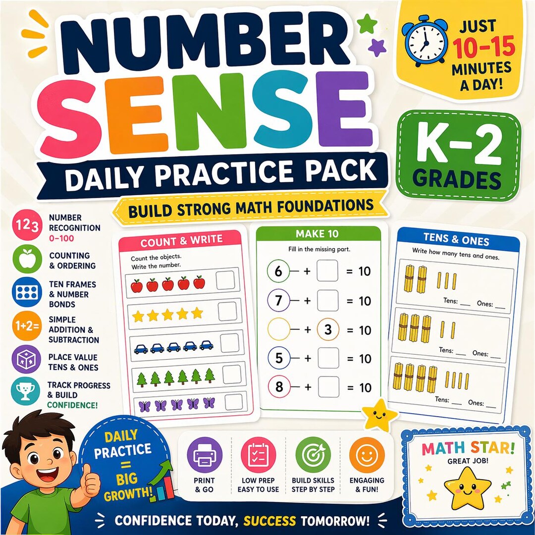 Number Sense Daily Practice Pack K–2 | Counting, Number Bonds ...