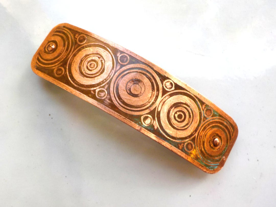 Etched Copper Hair Barrette, Artisan Bullseye Design - Etsy