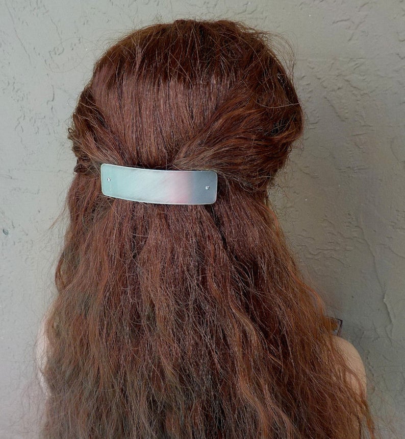 Large Brushed Silver Hair Barrette. Artisan Metal Hair Barrette With ...