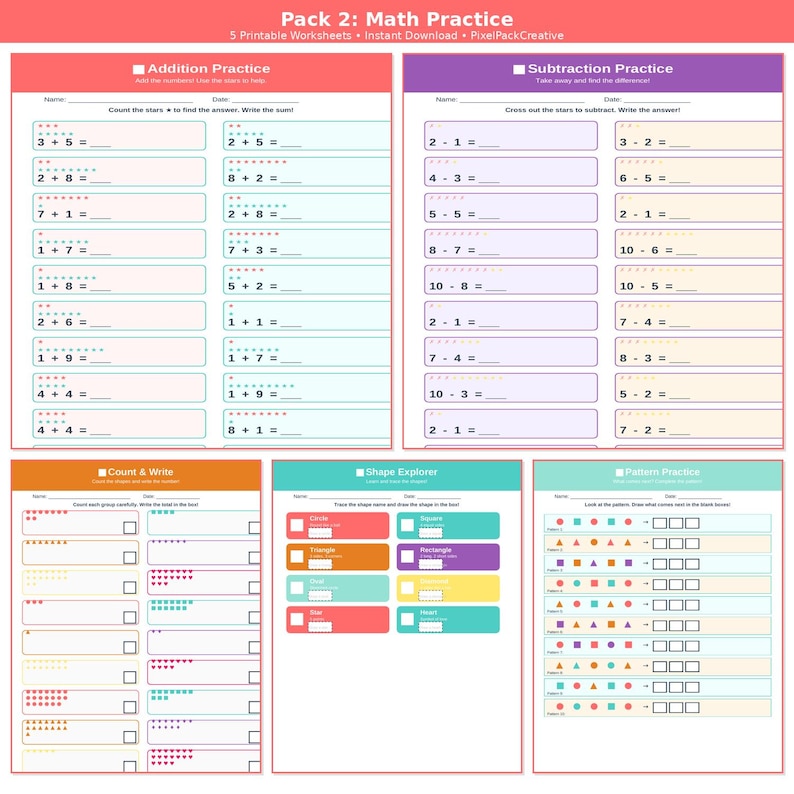 Kindergarten Math Worksheets Printable Addition Subtraction Counting ...