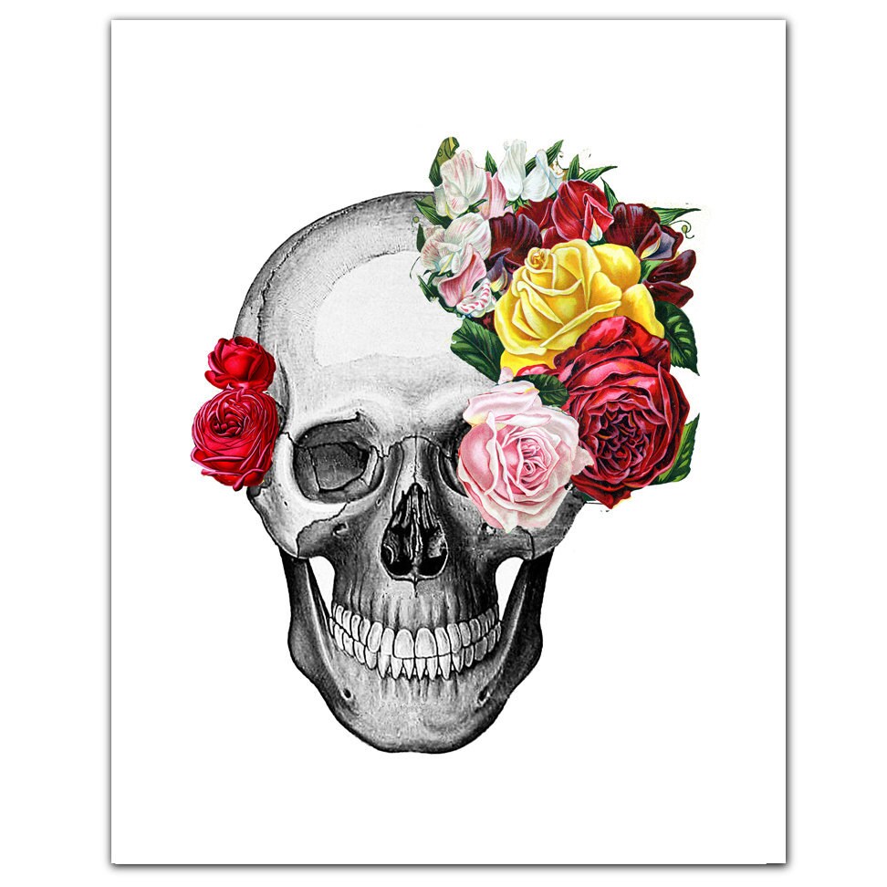 Vintage Skull and Roses - ART Print - Etsy
