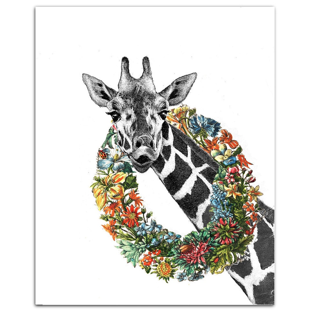 THE HAPPY GIRAFFE Mixed Media Decorative Art Animal Painting Drawing ...