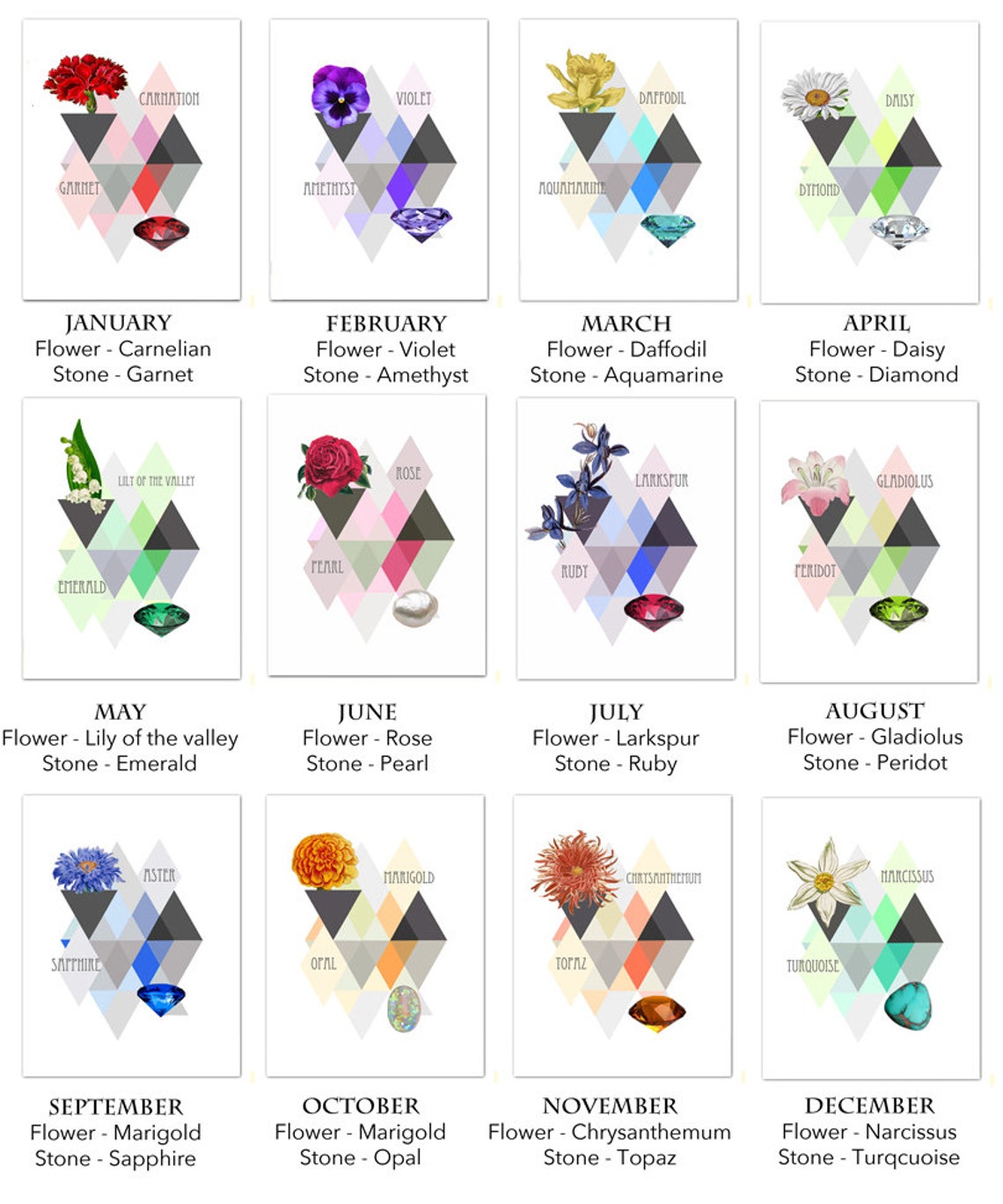 Birth Stone&flower Print /september/sapphire/marigold/mixed - Etsy