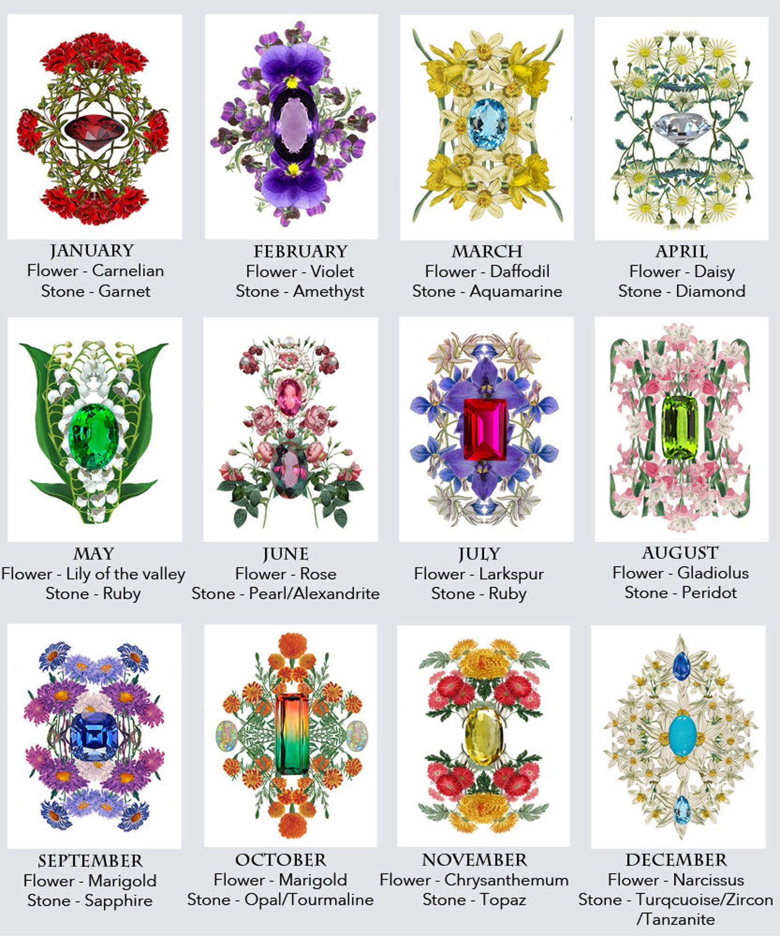 Birth Stone&flower Print /april/diamond/daisy/mixed Media - Etsy