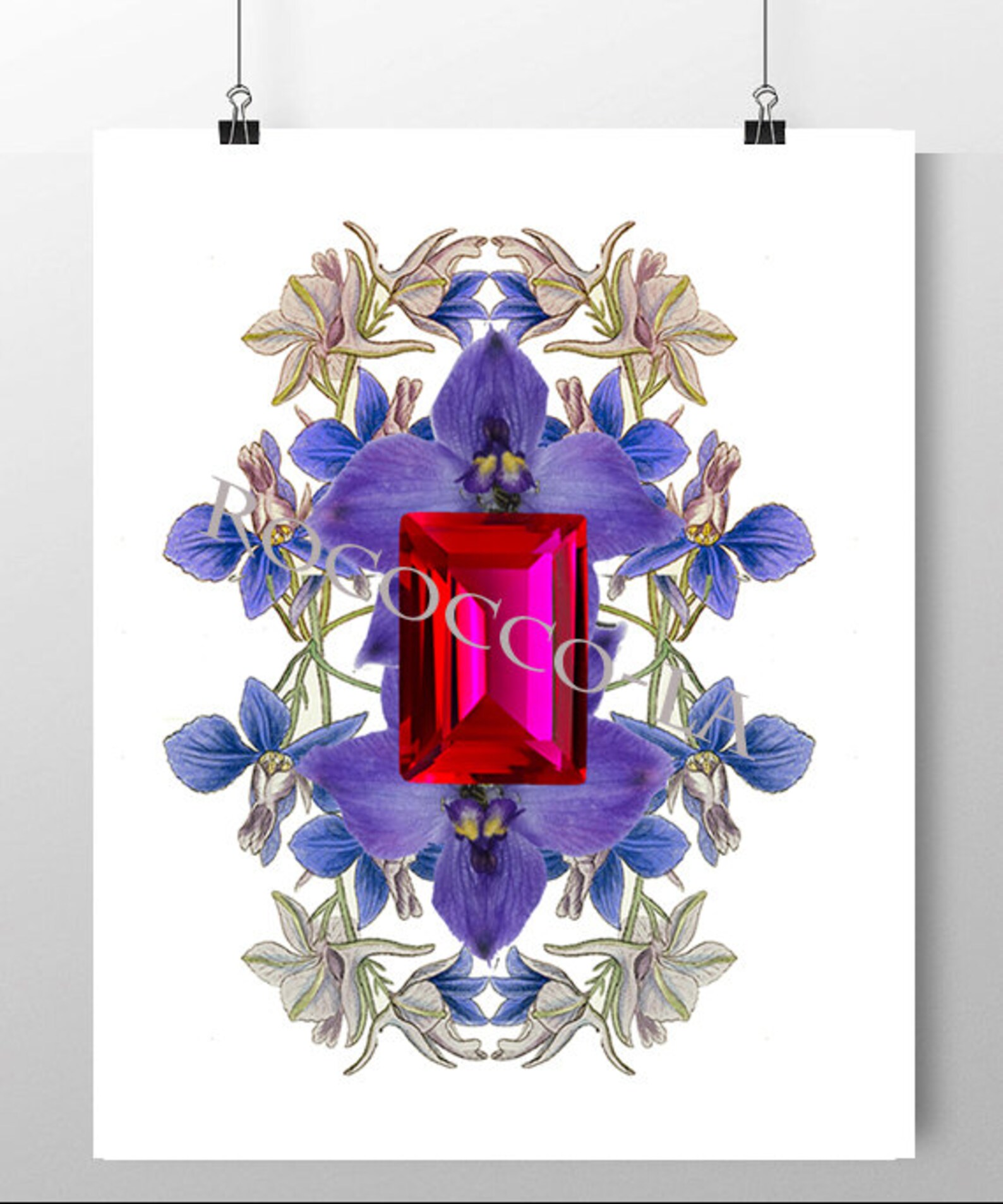 Birth Stone&flower Print/july/ruby/larkspur/mixed Media - Etsy