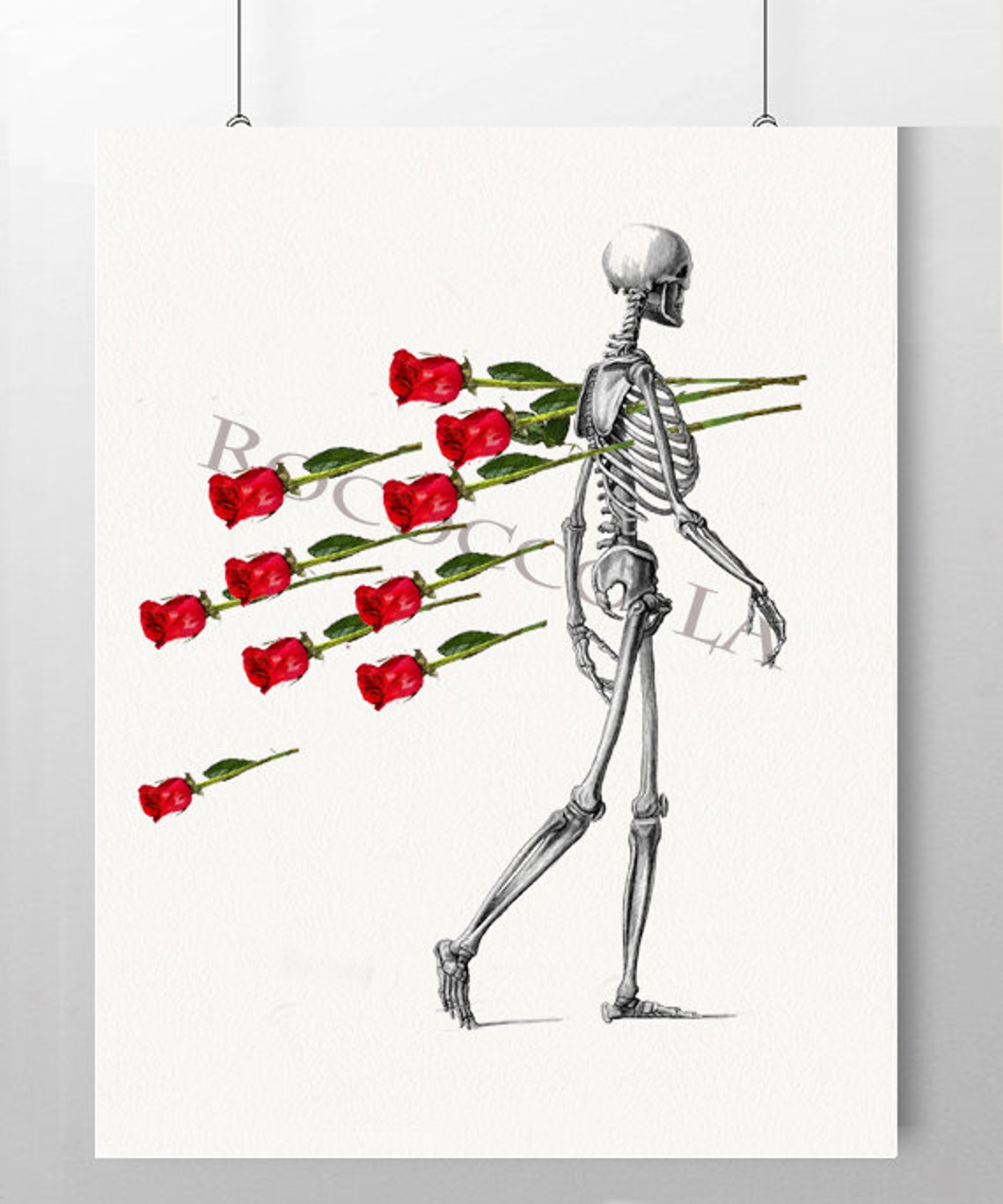 SKELETON and RED ROSES Anatomy Print, Poster Anatomical Art Prints ...