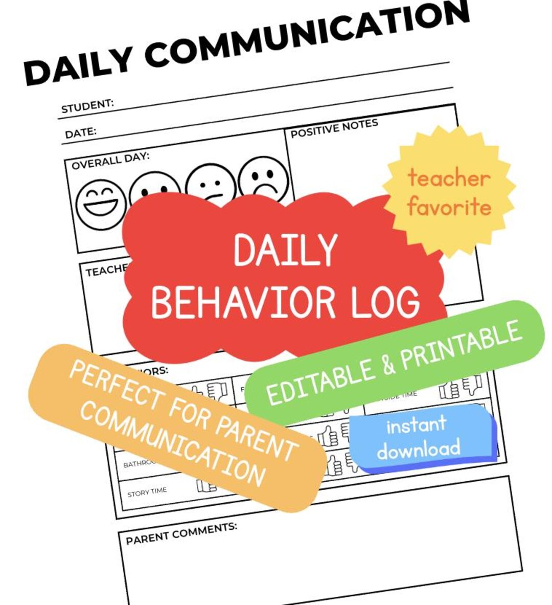 Daily Behavior Communication Log | Student Behavior Chart Printable ...