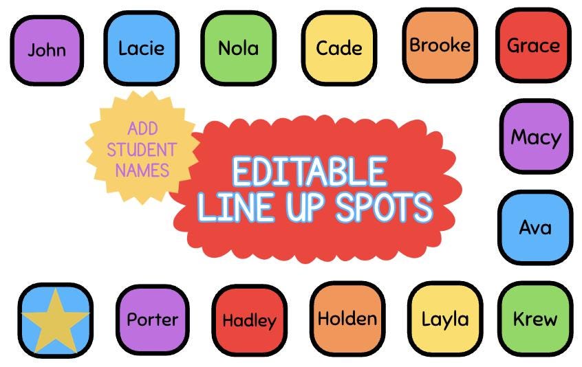 Editable Line up Spots Printable | Classroom Line Order Squares | Line ...