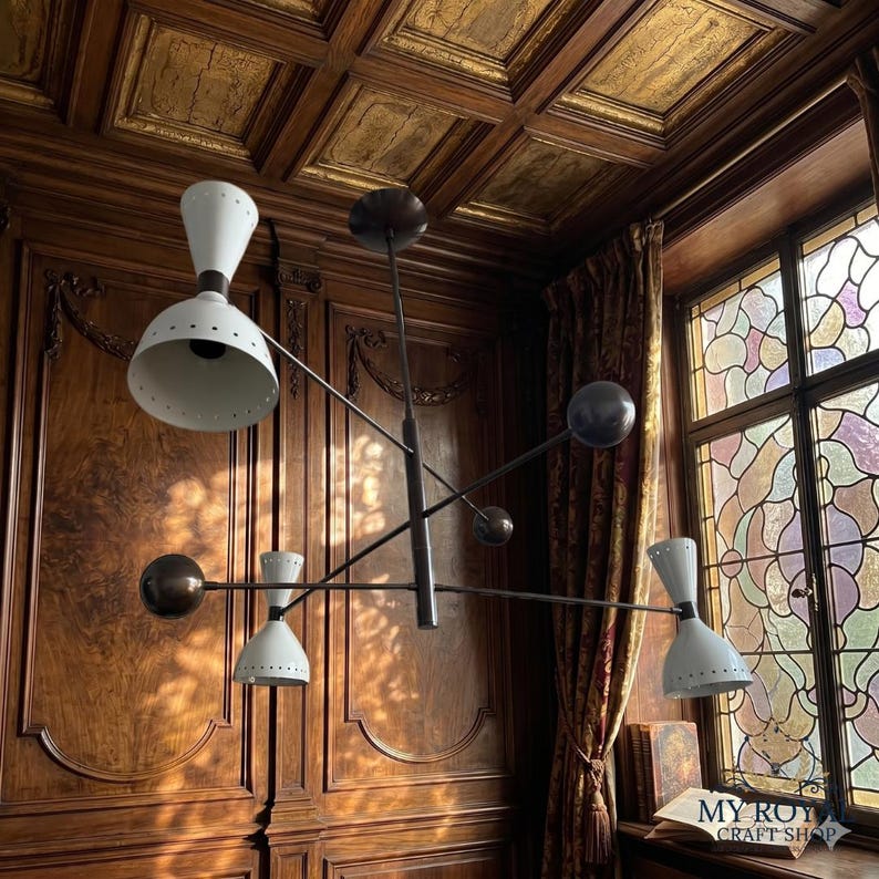 Mid Century Modern Brass Sputnik Chandelier, 3-light Pendant Lamp White ...