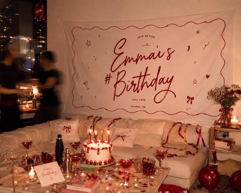 Pink Red Custom Birthday Banner, Personalised Birthday Name Flag ...