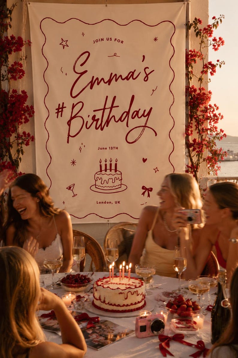 Pink Red Custom Birthday Banner, Personalised Birthday Name Flag ...