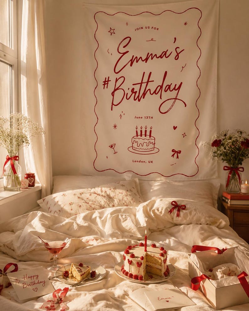 Pink Red Custom Birthday Banner, Personalised Birthday Name Flag ...