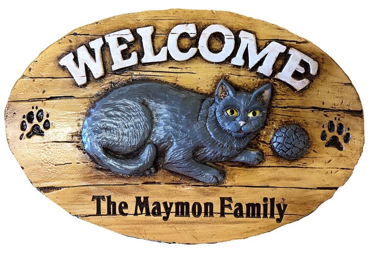 Cat Welcome Sign personalized with your Name or Phrase | Etsy