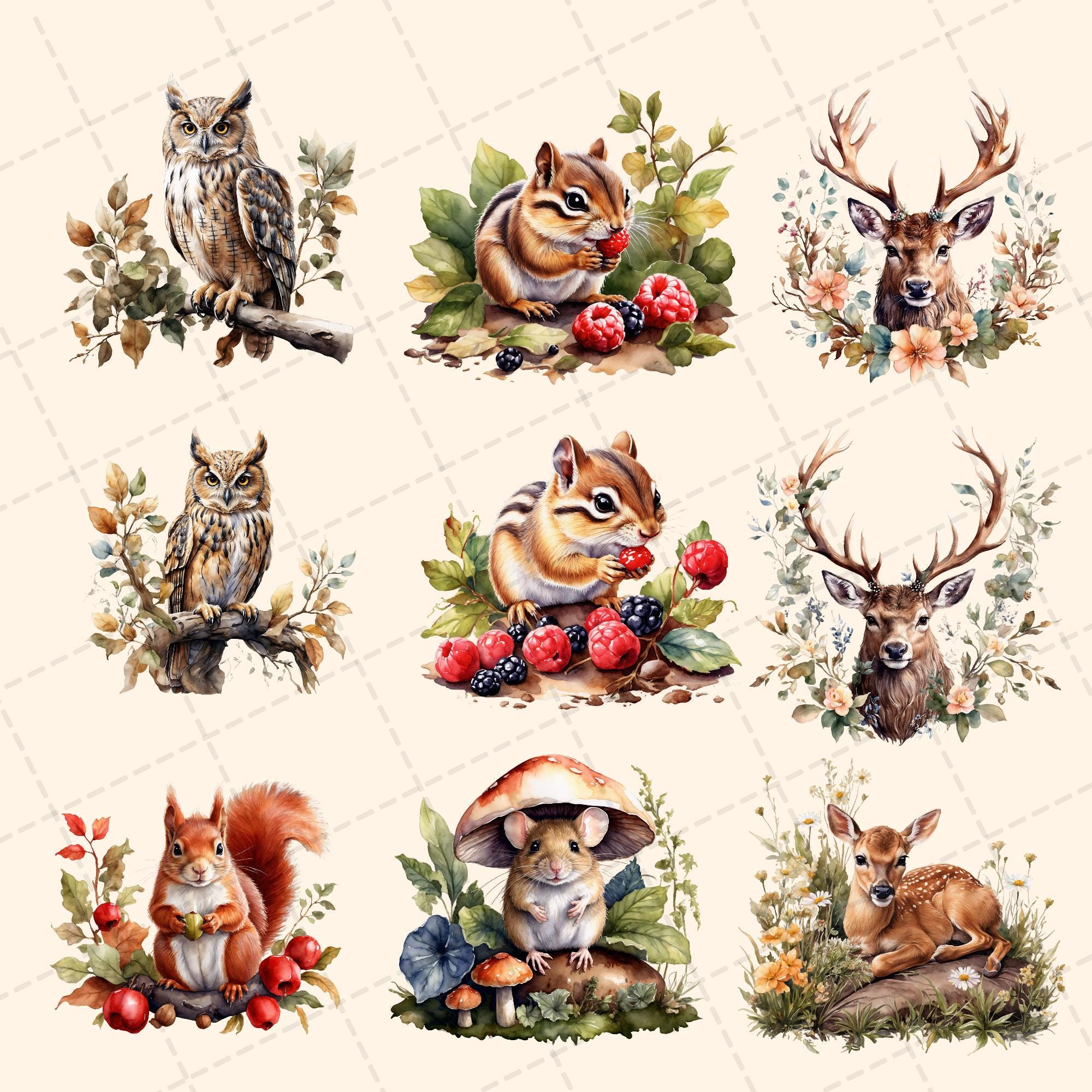 Woodland Animals Clipart Pack, Cute Forest Animal PNG Bundle, Fox Deer ...