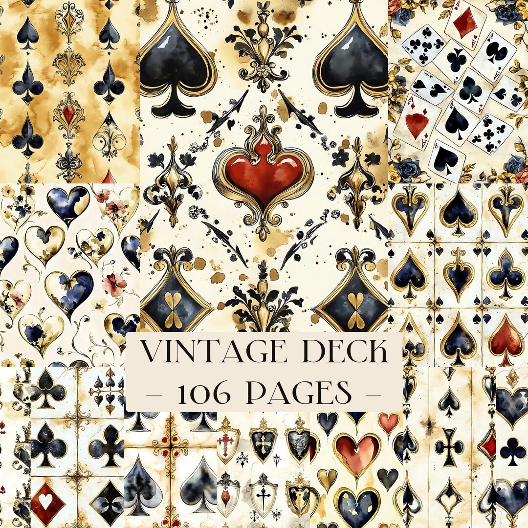 Vintage Playing Cards Ephemera, Poker Digital, Playing Card Digital ...