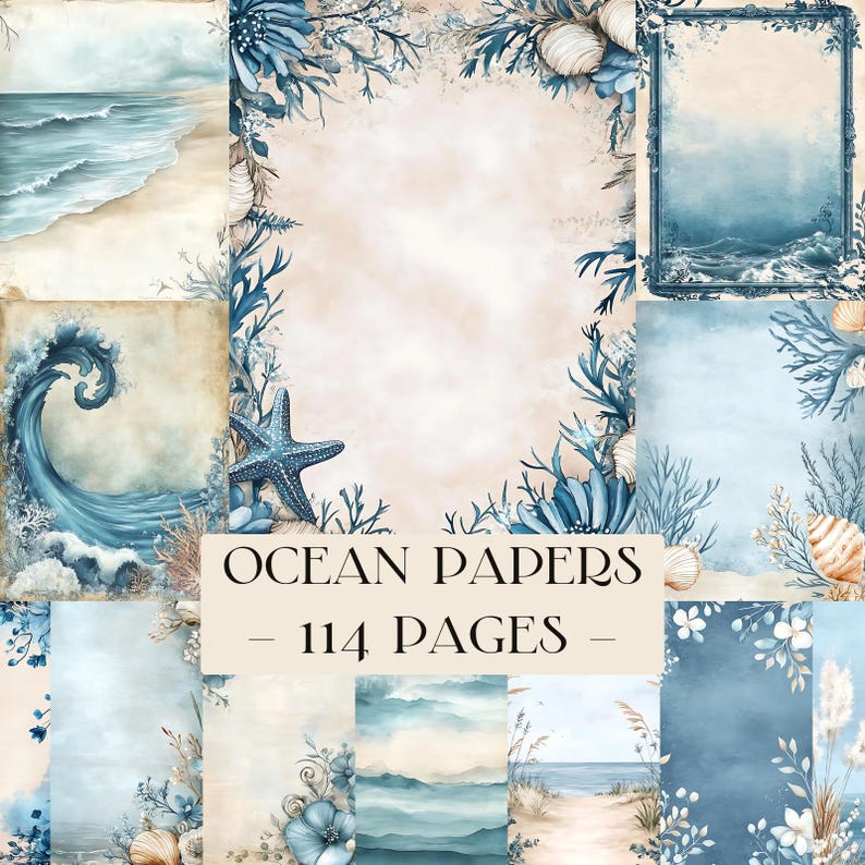 Printable Ocean Junk Journal Pages, Nautical Beach Scrapbooking Papers ...