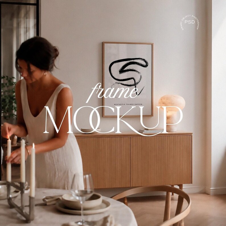 Neutral Interior Frame Mockup Nordic Dining Space Styled Stock PSD JPG ...