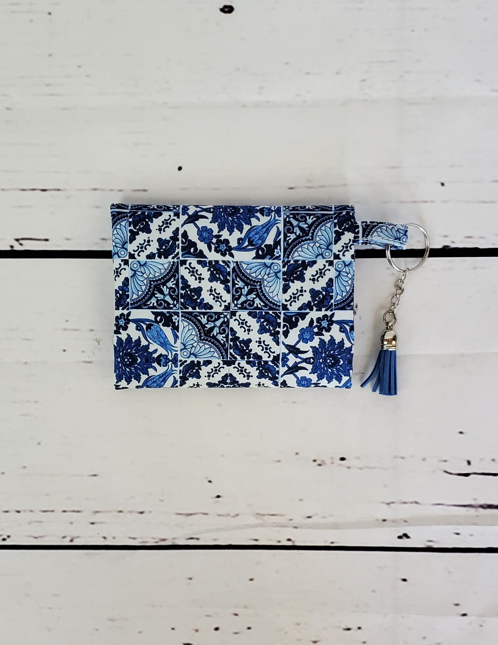 Blue Mosiac Tri-fold Fabric Keychain Wallet-micro Style Wallet-small ...