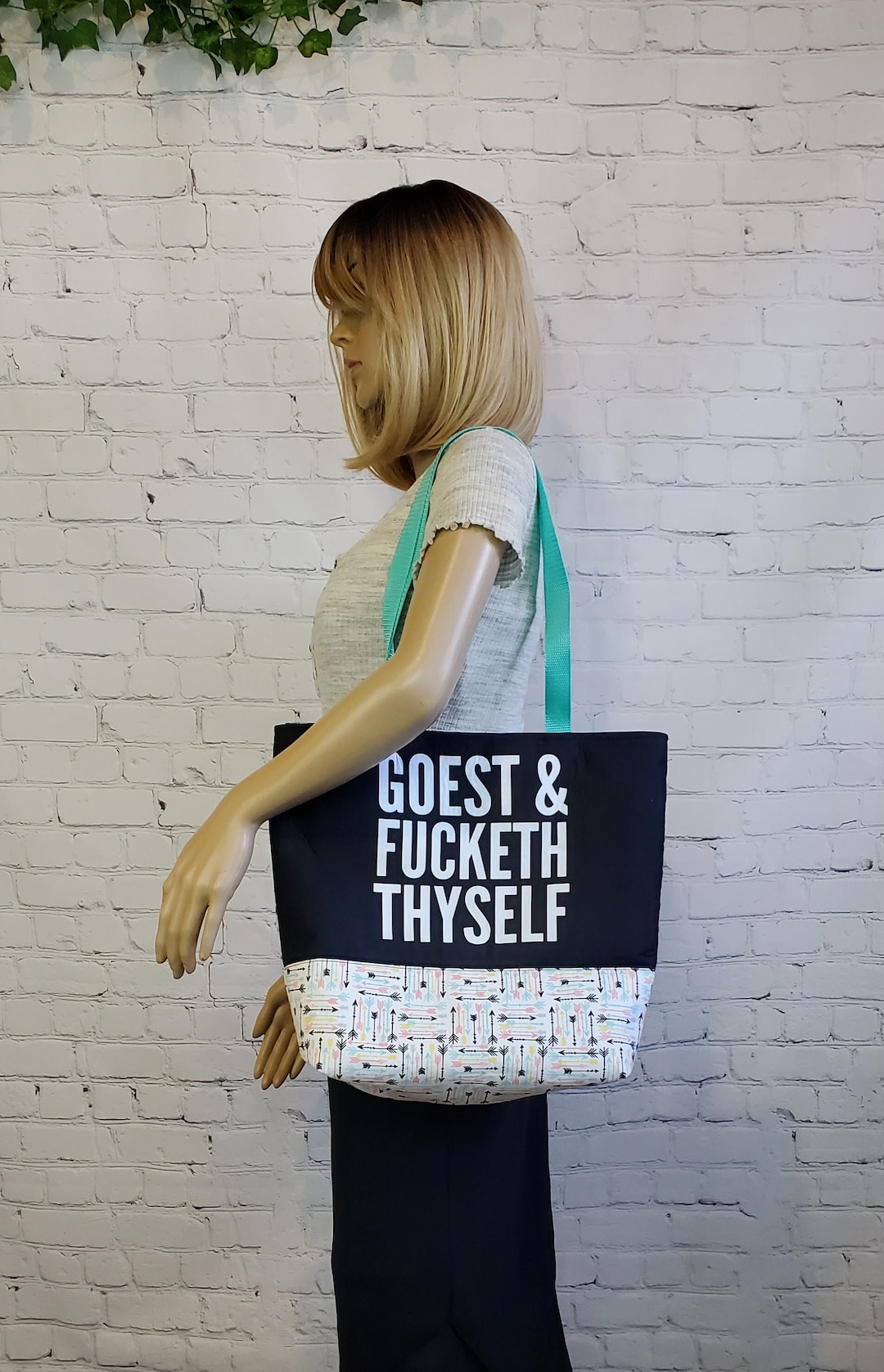 Funny NSFW Tote Bag Blue Black Upcycled Tote Bag Original Design Tote ...