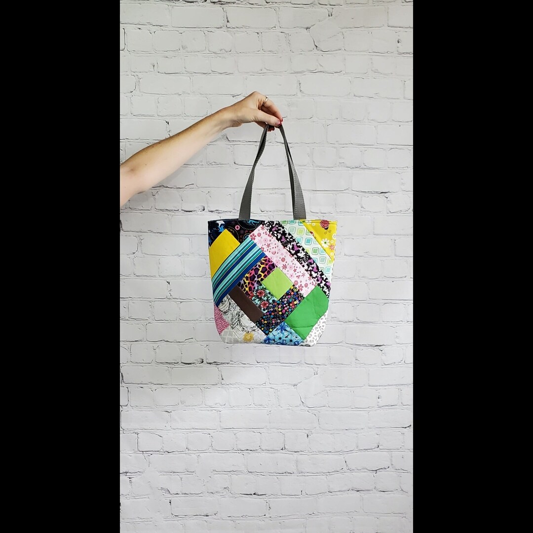 5 Pocket Quilted Patchwork Tote Bag-log Cabin Style Tote-upcycled ...