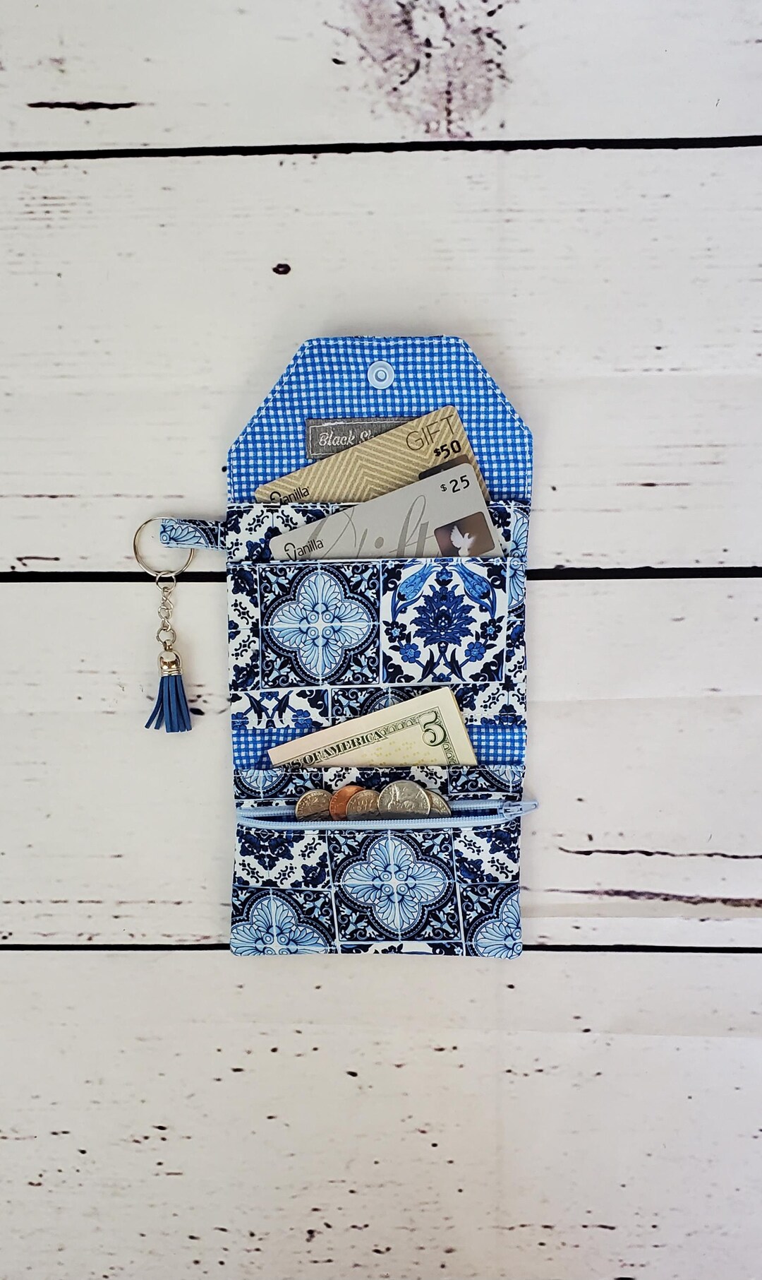 Blue Mosiac Tri-fold Fabric Keychain Wallet-micro Style Wallet-small ...