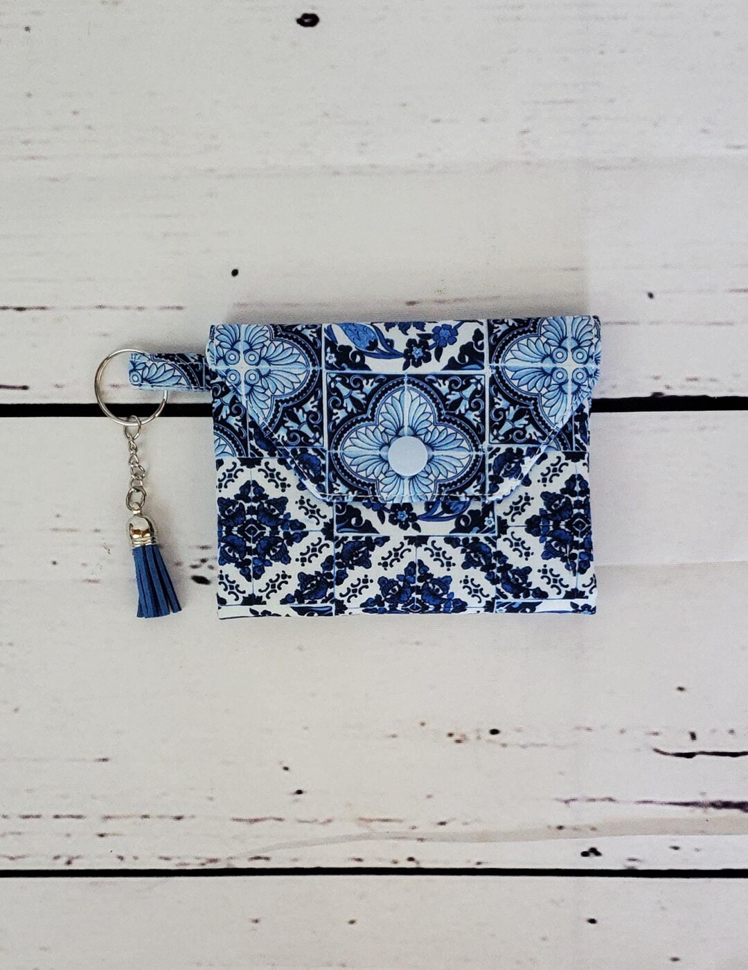 Blue Mosiac Tri-fold Fabric Keychain Wallet-micro Style Wallet-small ...