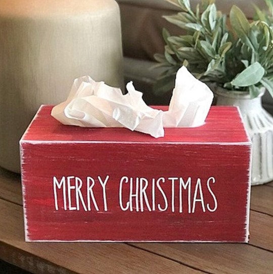 Christmas Tissue Box Cover Rustic Bathroom Decor Rectangle Wood Tissue ...