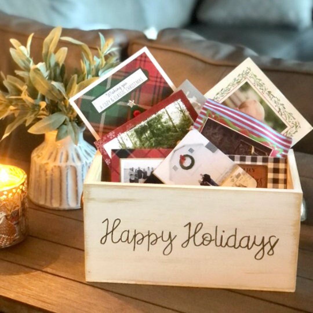 Personalized Christmas Card Holder Storage Crate for Mail and Christmas ...
