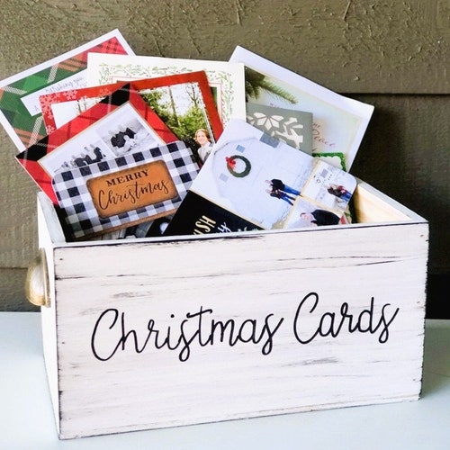 Personalized Christmas Card Holder Storage Crate for Mail - Etsy