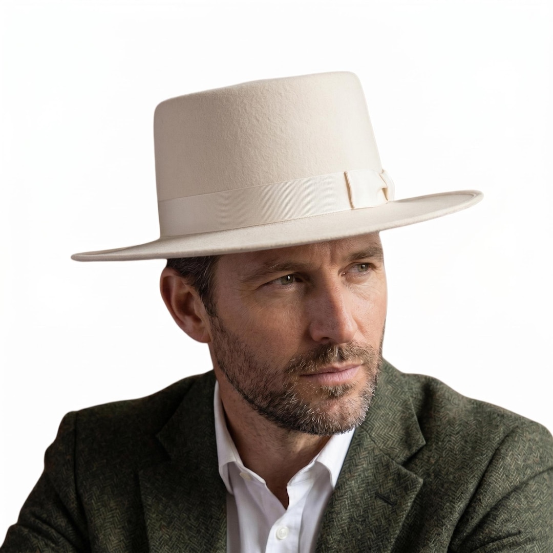 Men's Wide Brim Hat | Straight Crown Flat Top Fedora - Etsy