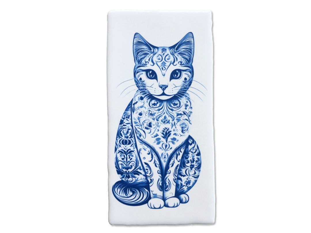 Delft Blue Ceramic Tile, Delft Blue Wall Art Cat, Decorative Tile - Etsy