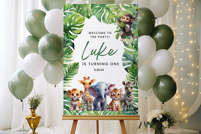 EDITABLE Safari Wild One Birthday Welcome Sign, Wild One Printable ...