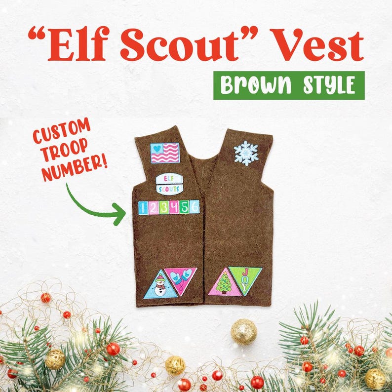 Brown Style Elf Scout Vest: Scout-inspired Costume, Custom Troop Number ...