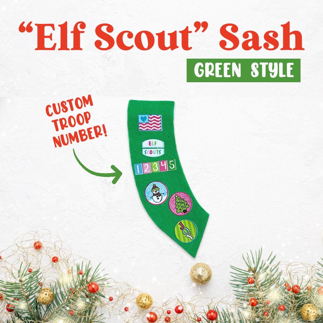 Elf Scout Sash, Junior-inspired, Custom Troop Number, Green Elf Scout ...