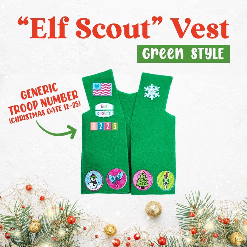 Green Style Elf Scout Vest: Custom Troop Number, Scout-inspired Costume ...