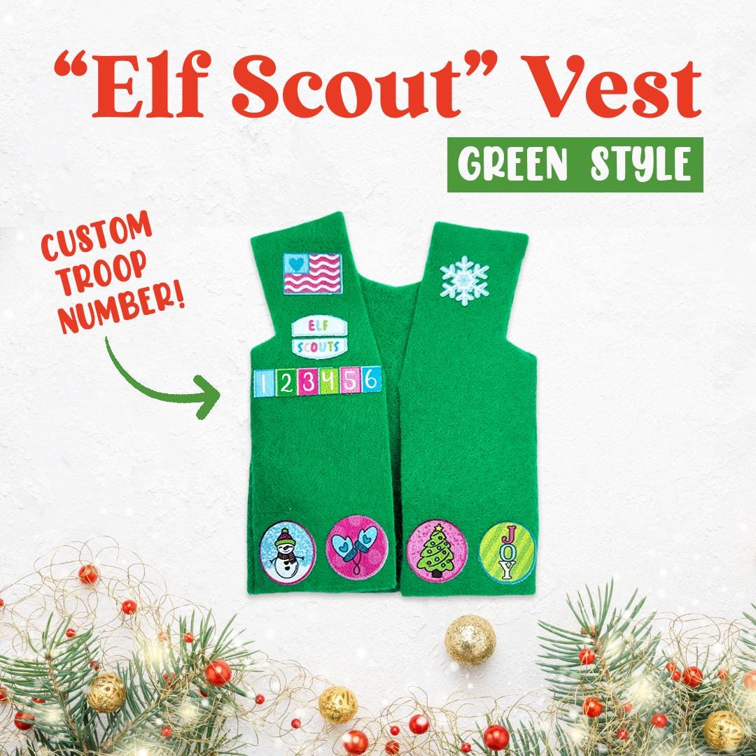 Green Style Elf Scout Vest: Custom Troop Number, Scout-inspired Costume ...