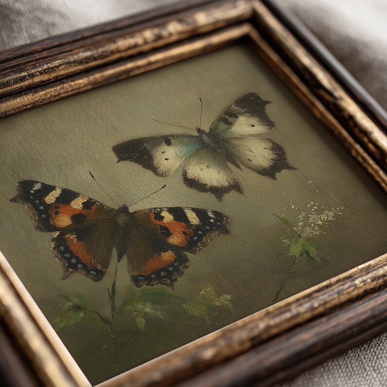 Vintage Butterfly Painting Print, Moody Cottagecore Insect Artwork ...