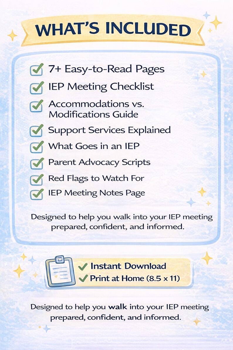 IEP Parent Guide Printable | IEP Meeting Checklist | Accommodations Vs ...