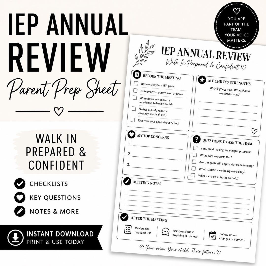 IEP Annual Review Parent Prep Sheet | IEP Meeting Checklist Printable ...