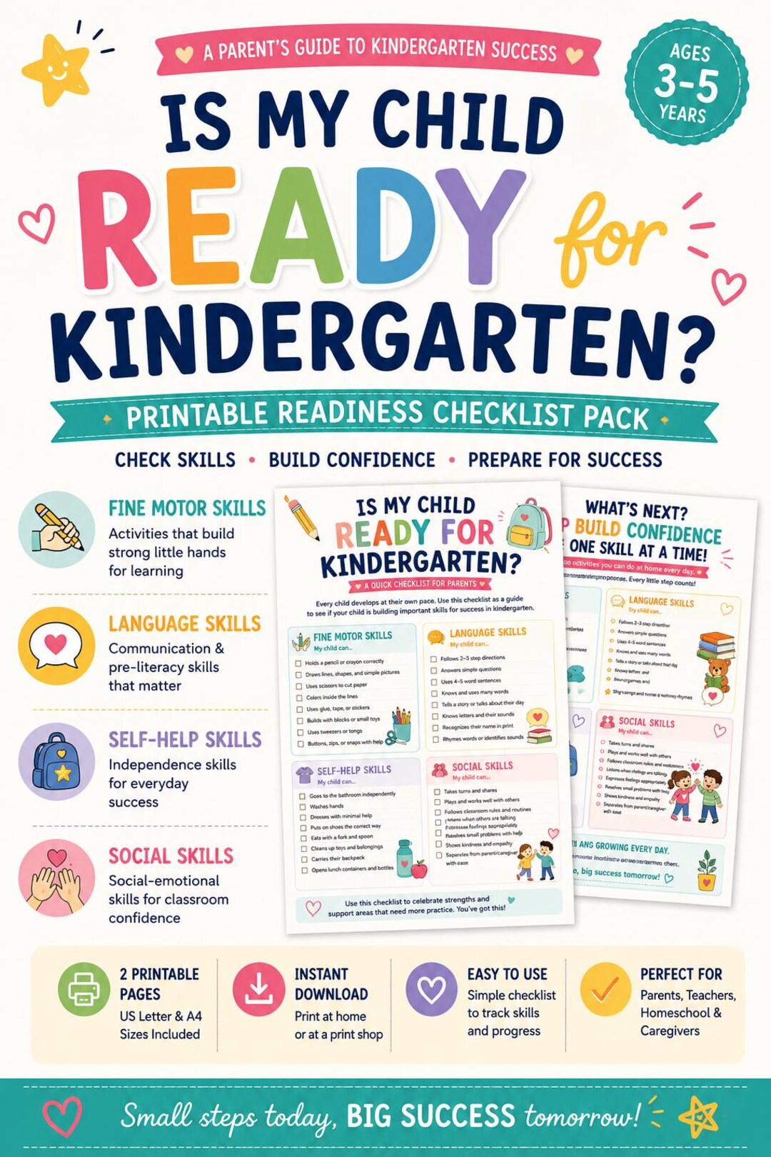 Is My Child Ready for Kindergarten Printable Readiness Checklist Pack ...